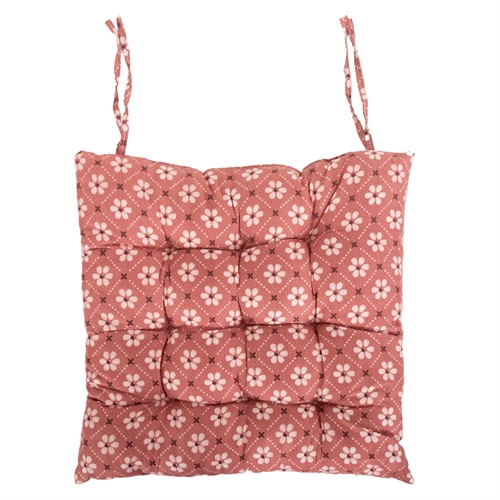 Stolsdyna • Röd trädgårdsdyna med blommor • 35x35x6 • Härligt mjuk kvalitet